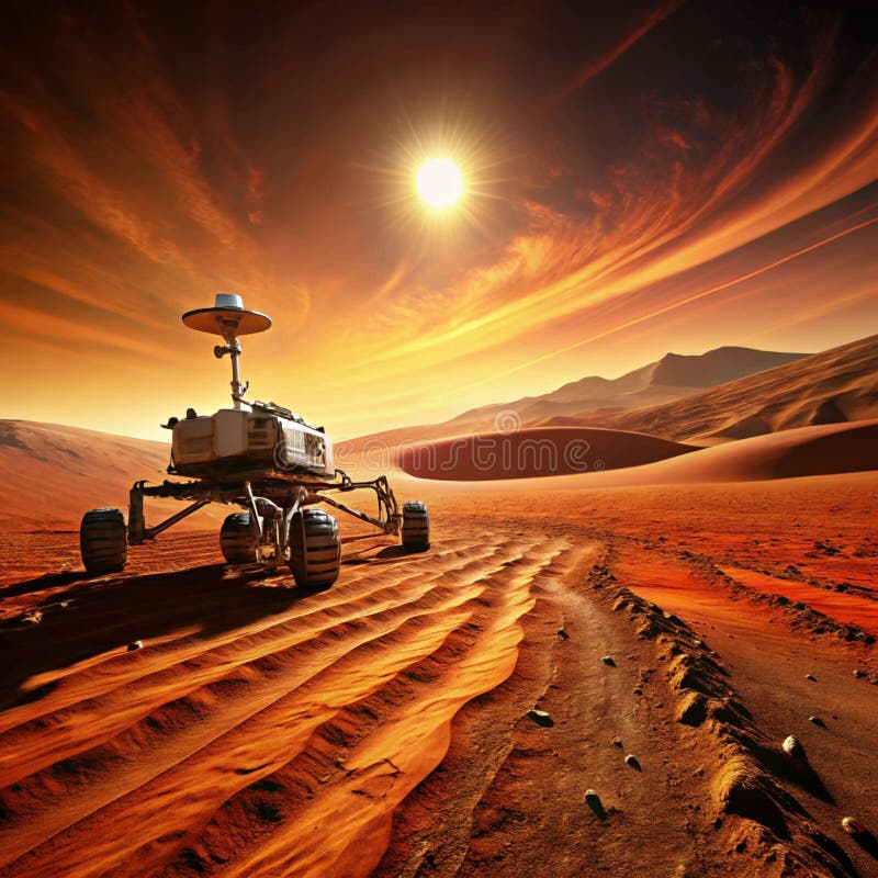 A Mars Rover Exploring the Red Planet& X27;s Surface, with a Dramatic ...