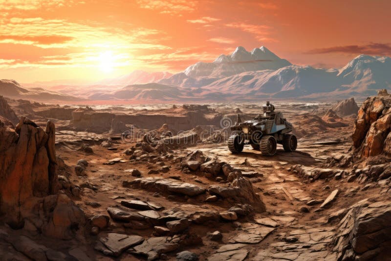 Mars Rover Exploring Rocky Martian Terrain Stock Illustration ...