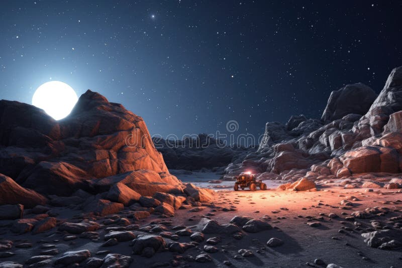 Mars Rover Exploring Rocky Terrain Under a Star-filled Sky Stock Image ...
