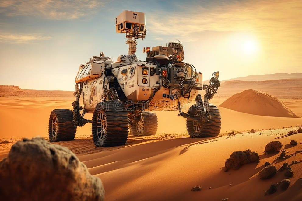 Mars Rover Exploring the Surface of the Red Planet. Generative AI Stock Illustration ...