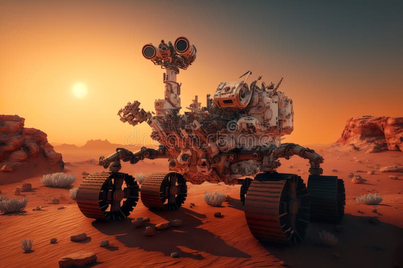 Mars Rover Exploring the Surface of the Red Planet. Generative AI Stock ...
