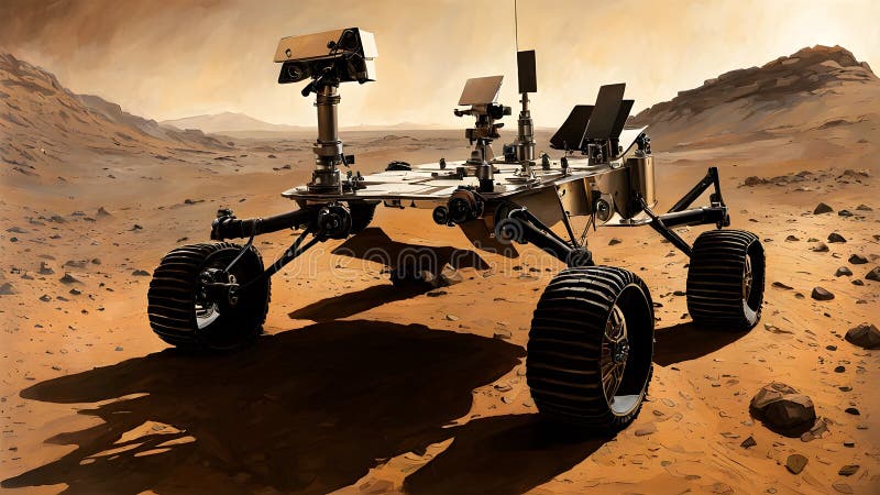 Space Rover Exploring, Traversing the Rocky Terrain of Mars Stock ...