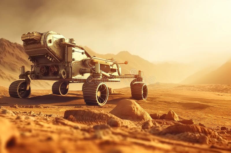 Mars Rover on Planet Mars, Mountains of Mars Stock Photo - Image of ...