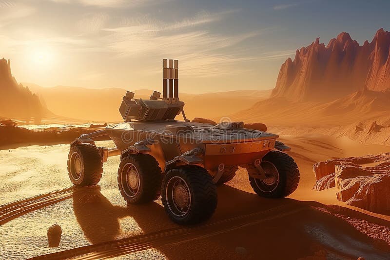 Mars Rover on Planet Mars, Mountains of Mars Stock Photo - Image of ...