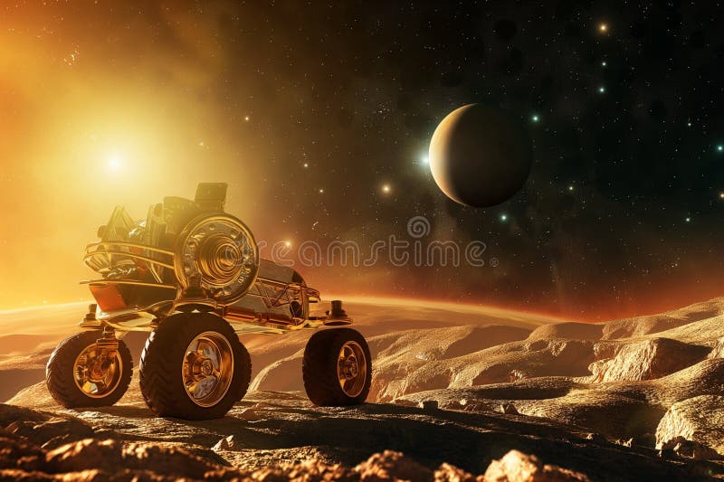 Mars Rover on Planet Mars, Mountains of Mars Stock Photo - Image of ...
