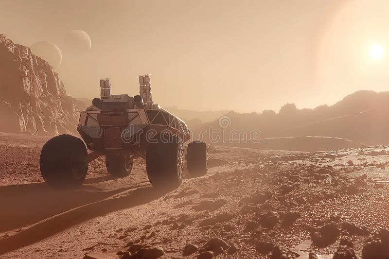 Mars Rover on Planet Mars, Mountains of Mars Stock Image - Image of ...