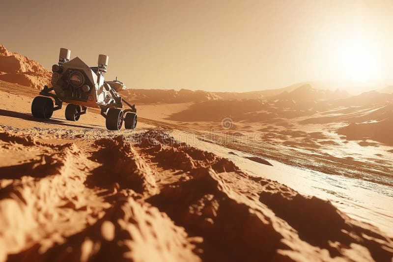 Mars Rover on Planet Mars, Mountains of Mars Stock Image - Image of ...