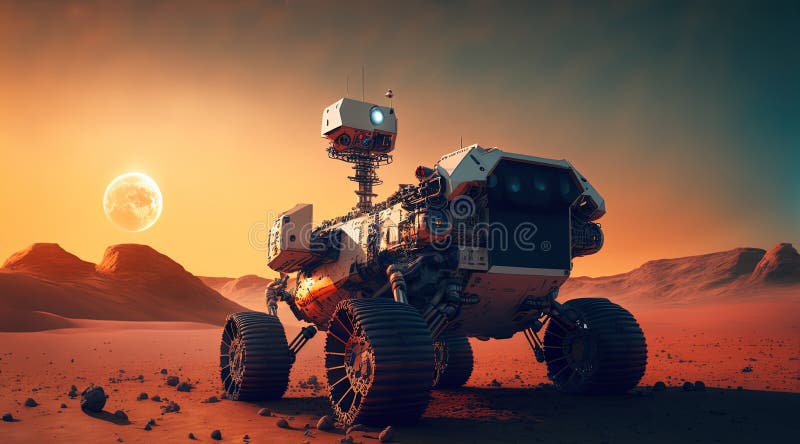 Mars Rover on a Surface of Red Planet. Generative AI Stock Illustration ...