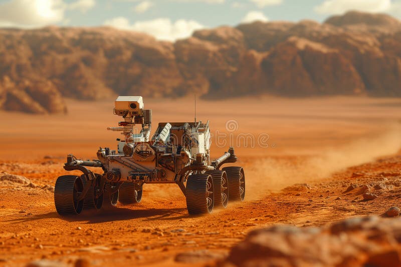 Mars Rover Traversing Dusty Red Terrain Stock Illustration ...