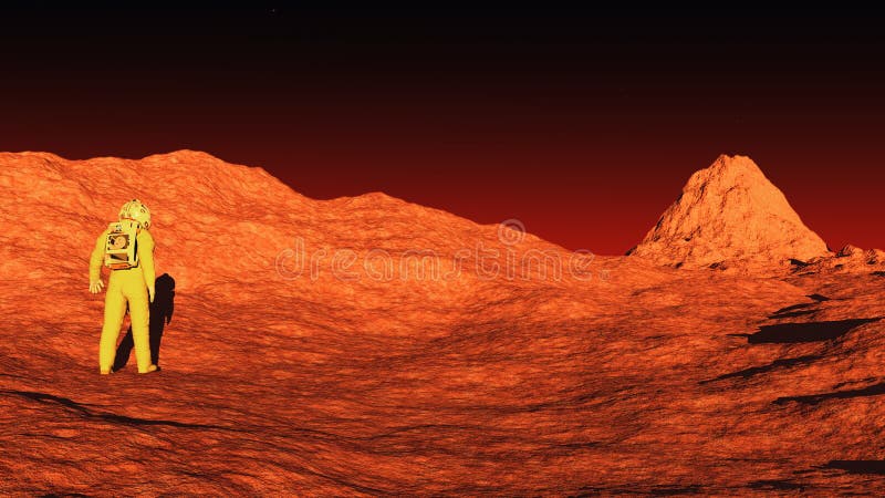 Scene of the Astronaut on Mars 3D Illustration Stock Illustration ...