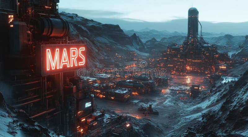 Mars Settlement Illuminated on the Martian Surface Showcasing Advanced ...