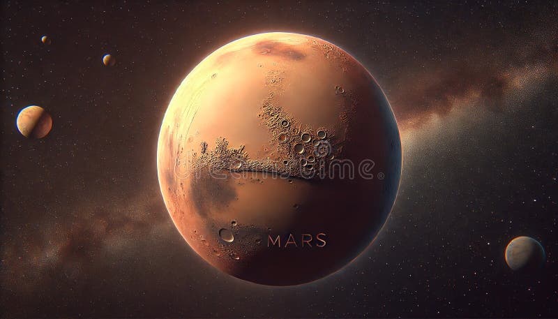Mars with Surface Features and Space-Themed Font Stock Illustration ...