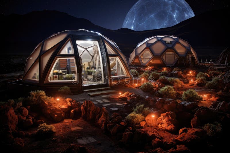 Mars Simulation Habitat Lit Up at Night Stock Image - Image of mars ...