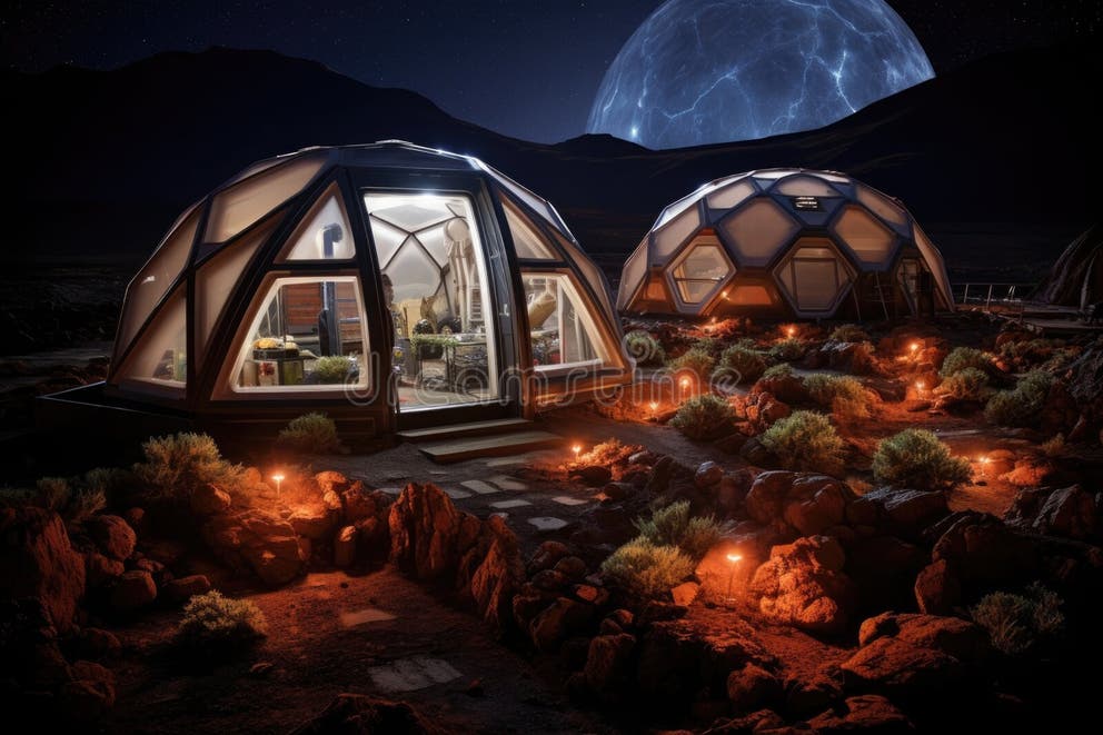 Mars Simulation Habitat Lit Up at Night Stock Image - Image of mars ...