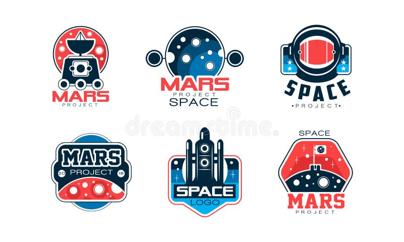 Mars and Space Expedition Project Label with Shuttle and Planet Vector ...