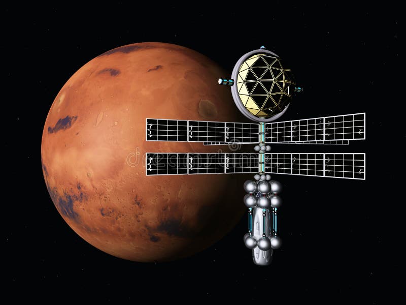 Spacecraft Orbiting Planet Mars Stock Illustration - Illustration of ...