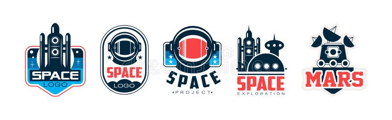 Mars and Space Project Label and Badge Design Vector Set Stock ...