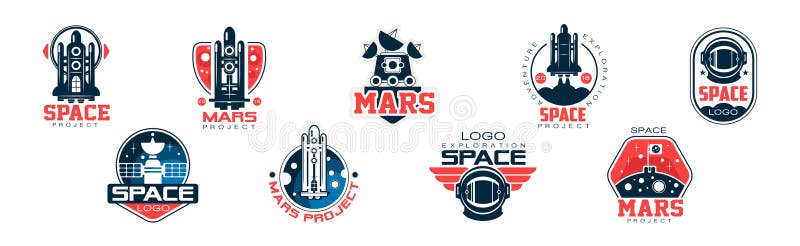 Mars and Space Project Label and Badge Design Vector Set Stock Vector ...