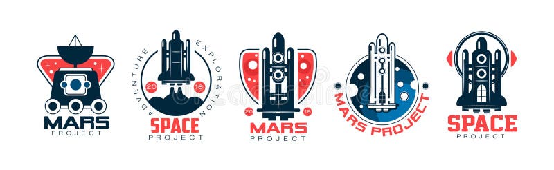 Mars and Space Project Label and Badge Design Vector Set Stock ...