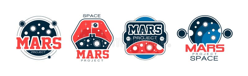 Mars and Space Project Label and Badge Design Vector Set Stock ...