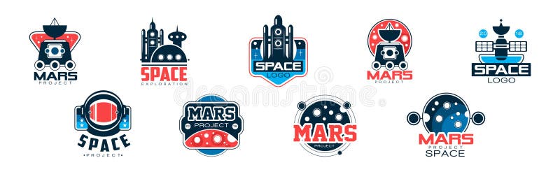 Mars and Space Project Label and Badge Design Vector Set Stock Vector ...