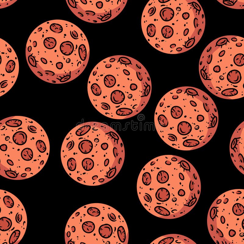 Mars Space Seamless Border Pattern. Comic Style Cute Cartoon Doodles ...