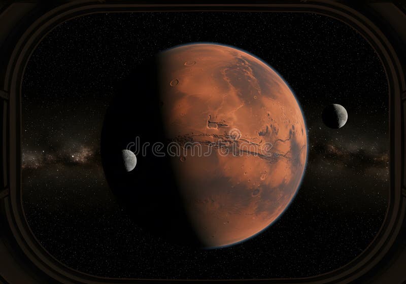 Mars from Space View through Spaceship Window Stock Illustration ...