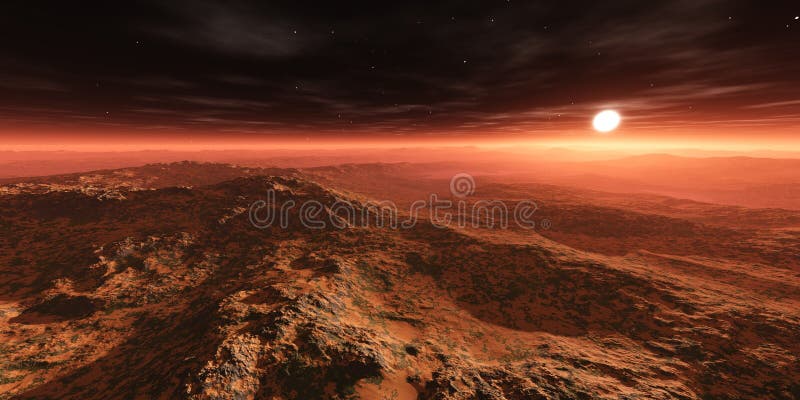 Mars at Sunset, the Surface of Mars Stock Illustration - Illustration ...