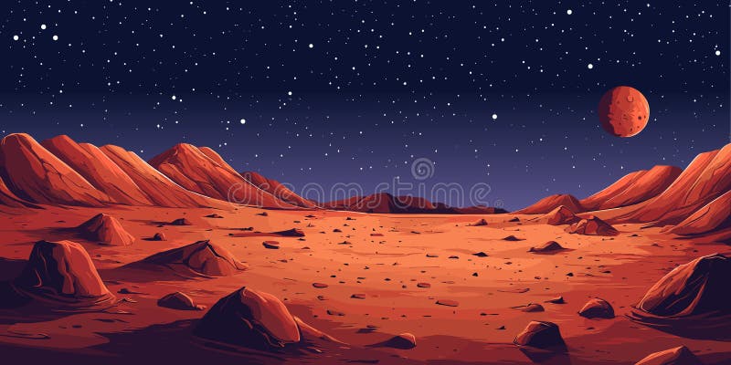 Mars Surface Panorama Landscape, Alien Red Planet, Martian Background ...