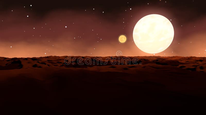 Mars with Two Moons Around it Stock Illustration - Illustration of mars ...
