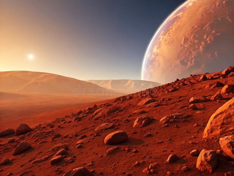 Mars View of Earth with Moon in Background Stock Illustration ...