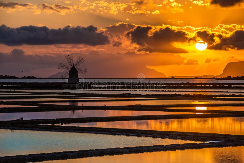 Marsala Salt Pans at Sunset, Sicily, Italy Stock Photo - Image of italy ...
