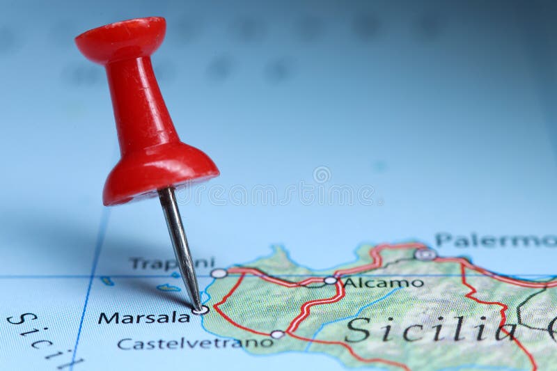 Marsala, Sicily, Italy Pin on Map, Sicilia Stock Image - Image of ...