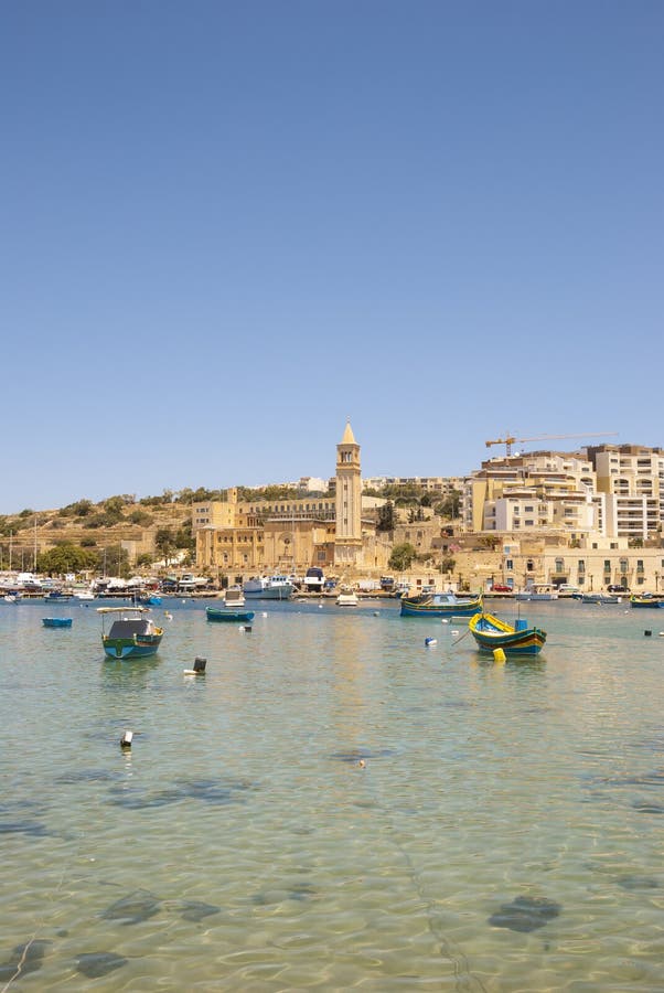 Marsaskala Bay with Boats, Malta Stock Image - Image of destination ...
