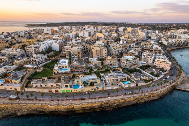 Marsaskala Townscape at Sunrise, Malta. Aerial Drone View Stock Image ...