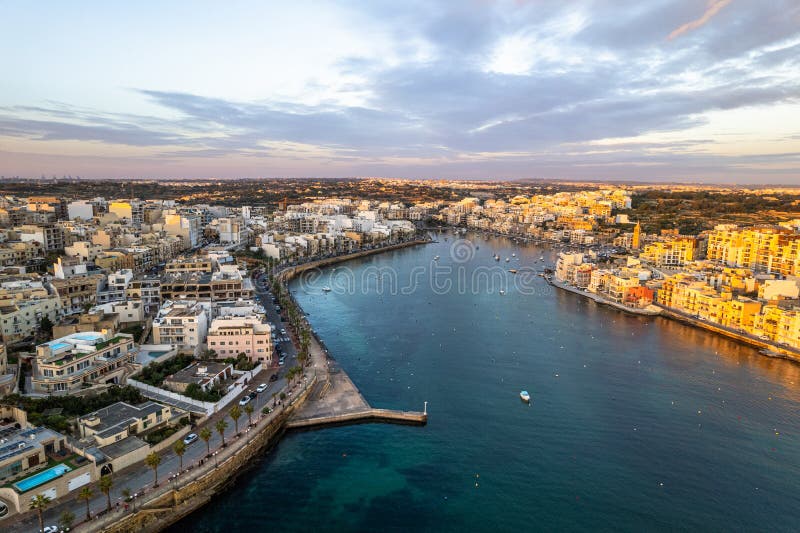 Marsaskala Townscape at Sunrise, Malta. Aerial Drone View Stock Image ...