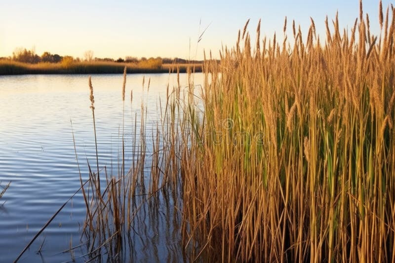 A Marsh with Dense Cattails at Waters Edge Stock Illustration ...