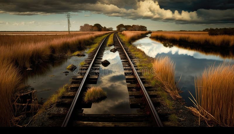 Marsh Railroad Tracks Which Navigate through Swamps and Marshes ...