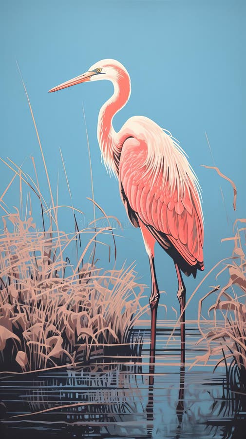 Majestic Herons in Serene Wetland Setting with Soft Pink Hues Stock ...