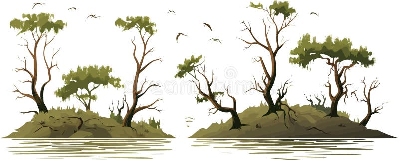 Marsh Trees Set Isolated Vector Style Illustration Stock Vector ...