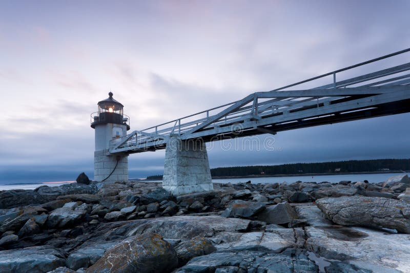 Marshall Point Lighthouse at Sunset Stock Photo - Image of twilight ...
