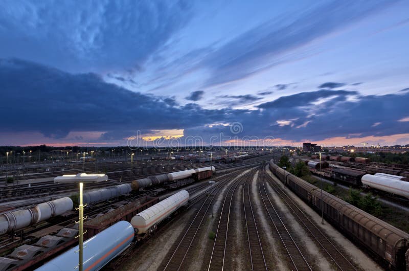 Marshalling yard at night stock image. Image of maschen - 26322611
