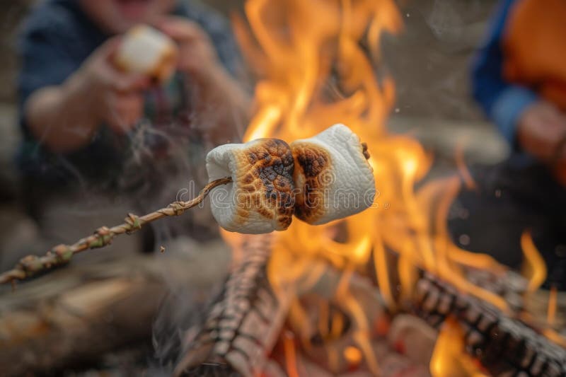 A Marshmallow is Being Roasted Over a Fire Stock Illustration ...