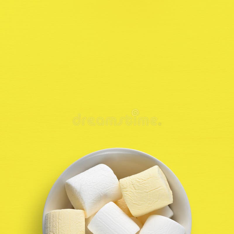 Marshmallow in Bowl on Yellow Table Stock Image - Image of yellow ...