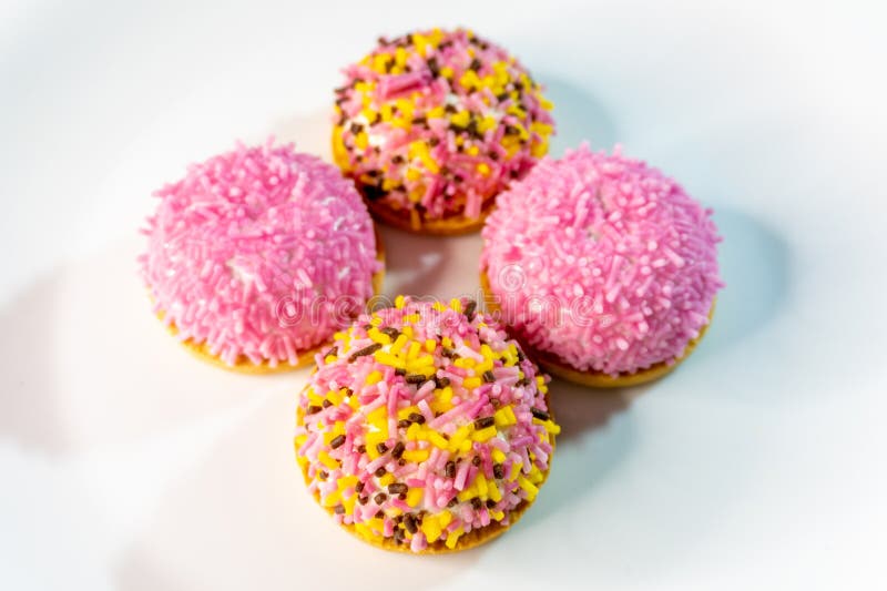 Marshmallow Candy Multi-colored on Biscuits Stock Image - Image of dish ...