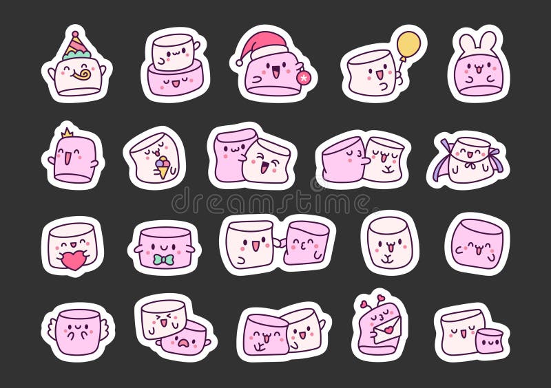 Marshmallow Cute Face Character Sticker Bookmark Stock Vector