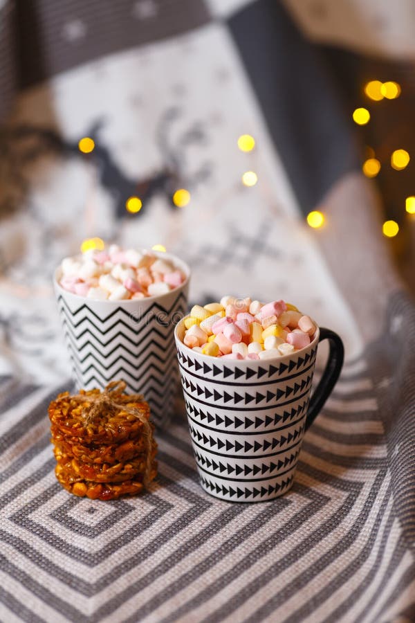 Marshmallow Hot Drink in the Cold Season. Home Made Hot Chocolate with ...