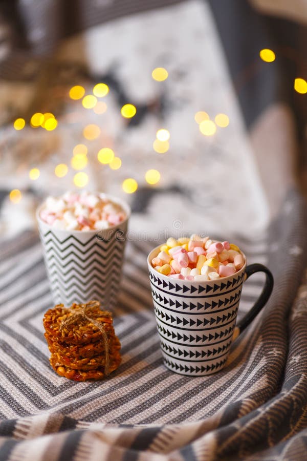 Marshmallow Hot Drink in the Cold Season. Home Made Hot Chocolate with ...