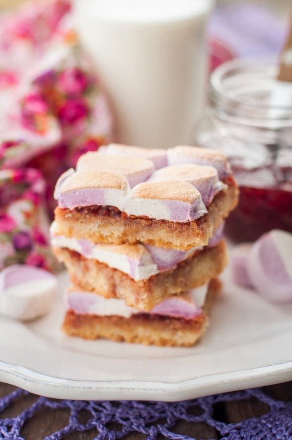 Marshmallow Jam Slices With A Glass Of Milk Stock Photo - Image of meal ...
