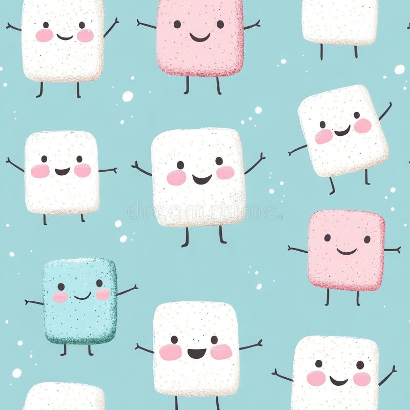 Marshmallow Pattern with Cute Faces and Bright Colors Stock ...
